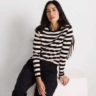 Lands End Langärmeliges Supima-Shirt mit Rundausschnitt, Damen, Größe:48-50 plus, Weiß, by Lands End