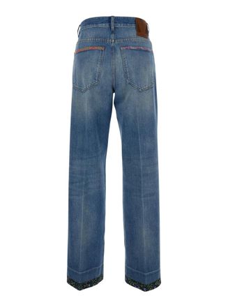 Valentino Womens Blue Jeans With Floral Details Viscose