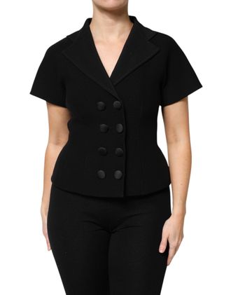 Dolce & Gabbana Womens Black Wool Double Breasted Coat Jacket Virgin Nylon Elastane Clothing