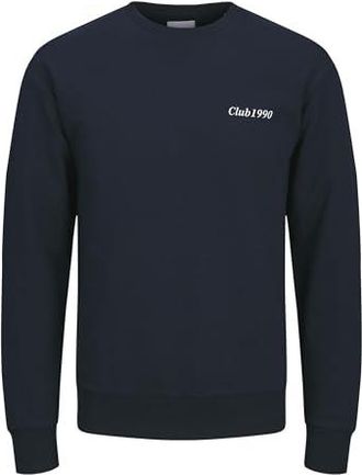 Jack & Jones Sweatshirt Homme Col Rond Designé au Danemark Club1990, Couleurs:Bleu-Marine, Taille Chandail:XL