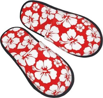 Generic Pantoufle Maison Fleur DHibiscus Rouge Hawa&iuml;enne Chaudes Pantoufles Antid&eacute;rapantes Hiver Pantoufles Doux Hiver Chaussures Chaudes Pour Chambre H&ocirc;tels 