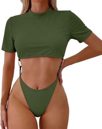 Generic Zanisouta Ensemble bikini pour femme - Maillot de bain sportif sexy - Pantalon string - Col une pi&egrave;ce - Avec jambes hautes - Dos nu - Tenue rave - Pou