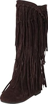 Generic Bottes de cowboy pour femme - Moyennes - Hautes - Avec franges - Bottes dhiver pour femme - Semelle plate - Bottines tendance - Couleur unie - Chaussu