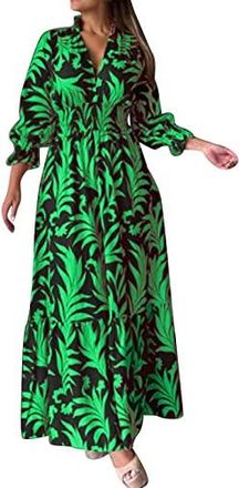 Generic Robes boh&egrave;me 2026 pour femmes avec col en V et manches longues imprim&eacute;es, pull &agrave; la taille, Noir, M