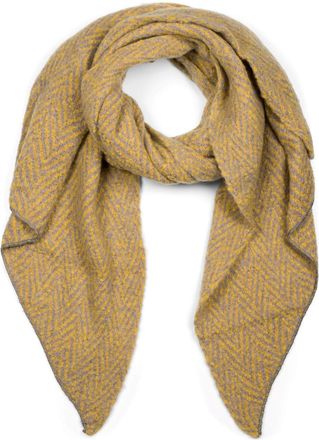 styleBREAKER Damen weicher Web Schal mit Zick Zack Zacken Muster in asymmetrischer Form, warm Winter, Stola 01017129, Farbe:Curry-Grau
