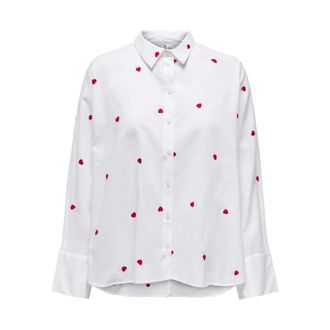 Only Only - Chemise &agrave; Imprim&eacute; Coeur et Manches Longues - Femme - Blouses et Chemises - Blanc - Taille: 40 FR