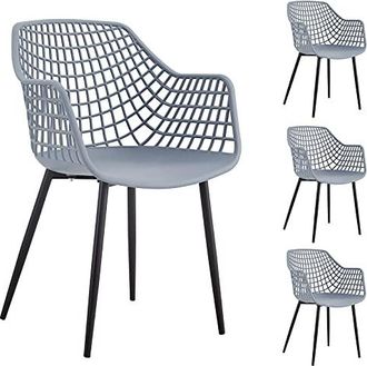 IDIMEX Lot de 4 chaises Lucia pour Salle &agrave; Manger ou Cuisine au Design Retro avec accoudoirs, Coque en Plastique Gris Clair et 4 Pieds en m&eacute;tal laqu&eacute; Noir