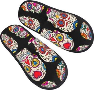 Generic Chaussons Femme Homme Crânes En Sucre Chaussons Femme Doublées En Peluche Doux Chaude Pantoufles, Pour Fête, Mariage, Hommes, M