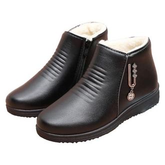 Generic Bottines Femme en Cuir Plates Bottes Courtes dHiver Doublure Chaude Peluche Fermeture Éclair Semelle Antidérapantes Décoratifs Chaussures Confortables