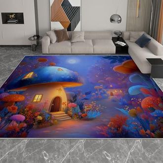 Generic Tapis de Chambre Dessin Anim&eacute; Couleur, Paillasson Moquette de Salon &agrave; Poils Ras, Fantaisie Plantes Lune Imprim&eacute; Lavable Tapis Int&eacute;rieur pour D&eacute;cor de 