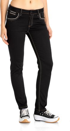 Cipo & Baxx Damen Jeans WD256 Schwarz - Slim Fit Straight Jeans - Mit bestickten Taschen, Raffinierter Look & angenehmes Gef&uuml;hl - WD256 Schwarz W29-L32