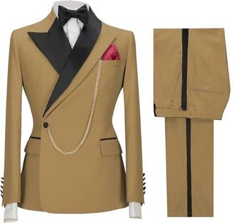Generic Costume 2 pi&egrave;ces pour homme avec fermoir en m&eacute;tal coupe ajust&eacute;e blazer costume et pantalon ensemble d&eacute;contract&eacute; daffaires mariage smoking, marron, 4XL