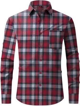 Generic Chemise formelle &agrave; manches longues contrast&eacute;es pour homme, chemise &agrave; carreaux boutonn&eacute;e, col rabattable, chemise daffaires, haut de printemps et dauto