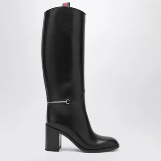 Gucci Hoher schwarzer Stiefel mit schmalem Horsebit