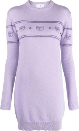 Chiara Ferragni Femme, Robes, Violet, Taille: 36 FR Intarsia-Knit Logo Mini Dress