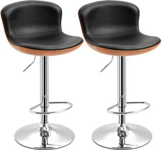 HOMCOM Homcom - 2er-Set Barhocker mit Fu&szlig;st&uuml;tze, Barstuhl mit R&uuml;ckenlehne, Bistrohocker, Esszimmerstuhl h&ouml;henverstellbar drehbar, Kunstleder, Schwarz, 46 x