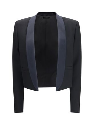 Tom Ford Womens Cropped Single-Breasted Jacket Black-Deep Blue Navy Wool Black/deep