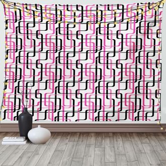 Abakuhaus Geometrisch Wandteppich und Tagesdecke, Wellenlinien Funky, aus Weiches Mikrofaser Stoff Für den Wohn und Schlafzimmer Druck, 150 x 110 cm, Pink Weiß 