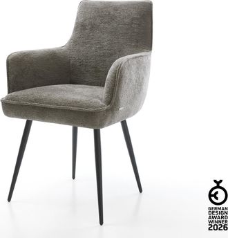 DELIFE Esszimmerstuhl Heira-Flex mit Armlehnen Boucl&eacute; Soft Schlamm 4-Fu&szlig; konisch Schwarz Taschenfederkern, Esszimmerst&uuml;hle