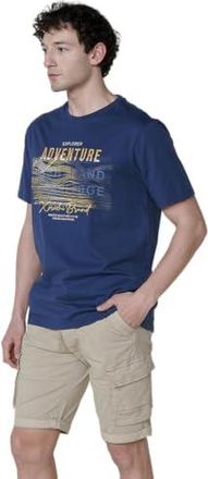 Kor&ouml;shi T-shirt pour homme bleu avec imprim&eacute; sur le devant et col rond, de couleur bleue, bleu, XXL