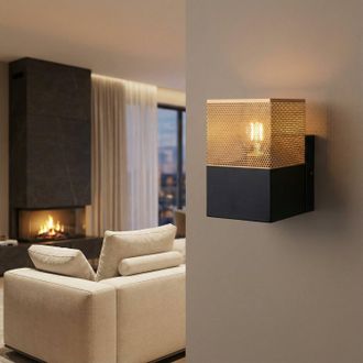 Licht-Erlebnisse Wandlampe Metall Gold Schwarz Wohnzimmer Esszimmer K&uuml;che L:10 cm E27 bis 40 W stilvoll elegant Industrial Wandleuchte Schlafzimmer TELUR