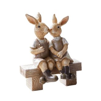Loberon Hasen Faylin - Handbemalt - Vintage-Charme - Detailverliebt Gestaltet - Ostern - Osterdekoration - Osterhase - Polyresin, braun