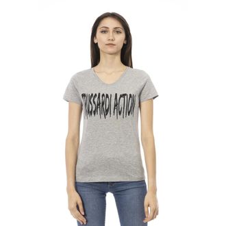 Trussardi Femme, Tops, Gris, Taille: 40 FR T-shirt Manches Courtes Col V - Imprim&eacute; Avant