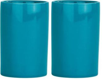 WENKO Zahnputzbecher Polaris, hochwertiger Zahnb&uuml;rstenhalter f&uuml;r Zahnb&uuml;rste und Zahnpasta aus edler Keramik, &Oslash; 7 x 11 cm, Petrol (Packung mit 2)