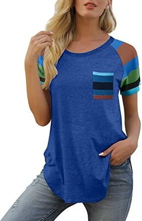 Janly T-shirts amusants femmes O Cravate Pocket Top Blouse &agrave; manches courtes Mode Design &eacute;l&eacute;gant Femme T-shirt blanc Imprim&eacute; Gym T-shirts pour femmes pour, 