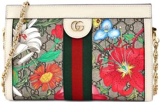 Gucci Ophidia Chain Shoulder Bag Flora GG Coated Canvas Small crossbody bag - Nude