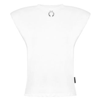 Philipp Plein Femme, Tops, Blanc, Taille: 46 FR D&eacute;bardeur Col Rond Piercing Avec &Eacute;paulettes