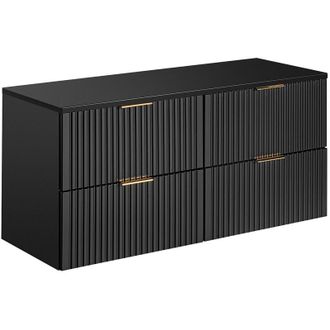 Vente-Unique Vente-unique - Meuble sous vasque suspendu stri&eacute; avec planche - Noir - 120 cm - zevara