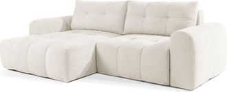 Konsimo Ecksofa RAVIA mit Schlaffunktion, Modern-Stil, Premiumqualit&auml;t aus EU, kompakte Gr&ouml;&szlig;e, Boucl&eacute;-Stoff, ausziehbare Liegefl&auml;che (193x150 cm) (wei&szlig;, Links