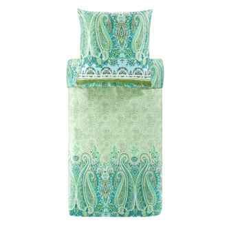 Bassetti MERGELLINA Bettwäsche + 2 Kissenhüllen aus 100% Baumwollsatin in der Farbe Grün V1, Maße: 200x200 cm - 9327423