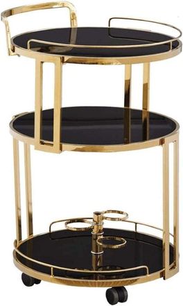Generic Küchenwagen, runder Teewagen in Gold - Rahmen aus Edelstahl, Regale aus gehärtetem Glas, feststellbare Räder - eleganter Servierwagen für Küche und Ba