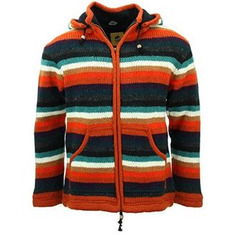 Loud Elephant Veste &agrave; capuche en laine tricot&eacute;e &agrave; la main unisexe pour homme et femme - Doublure polaire - Fermeture &eacute;clair amovible - 100 % pure - Pour lhiver, la 