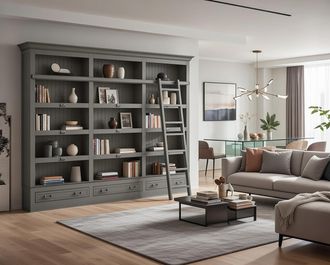 Ridgevalley home24 Regalwand Massivholz Pinie, lackiert R&uuml;ck-, Seitenw&auml;nde & Einlegeb&ouml;den: MDF Mitteldichte Holzfaserplatte, lackiert Grau/Granit 311 x 239 x