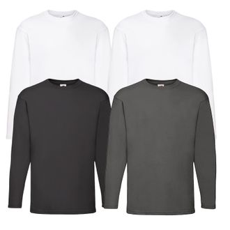 Fruit Of The Loom 4 T Shirt Longsleeve M L XL XXL Langarm Verschiedene Farbsets ausw&auml;hlbar (XXL, 2Weiss 1Schwarz 1Graphit)