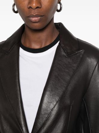 Parosh Leather Notched-Lapel Blazer - Brown