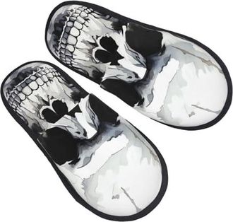 Generic Chaussons Graphiques De Crâne Blancs Et Gris Lavables Pantoufles Avec Semelle Caoutchouc Slippers Pour De Camping La Maison Hôtels M