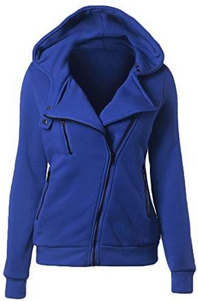 Yonglan Femme Oblique Zipp&eacute; Sweats &Agrave; Capuche Couleur Unie Casual Veste Manteau Blouson Hoodie Tops Saphir Bleu L