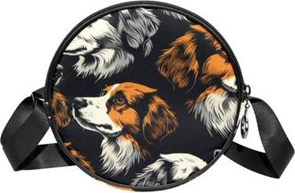 Generic Petit sac &agrave; bandouli&egrave;re circulaire pour femme, chien, sac &agrave; bandouli&egrave;re avec fermeture &eacute;clair, bretelles r&eacute;glables, sac &agrave; main rond d&eacute;contract&eacute; pour f