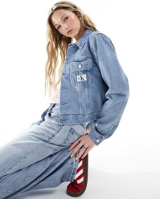 Calvin Klein Jeans Veste en jean courte style ann&eacute;es 90 - Bleu clair d&eacute;lav&eacute;
