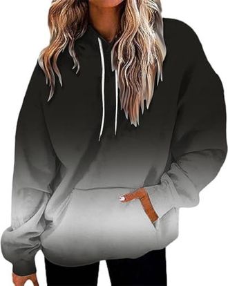 Generic Sweat-shirt surdimensionn&eacute; pour femme - Sweat &agrave; capuche batik d&eacute;grad&eacute; de couleur - Pull &agrave; capuche - Veste &agrave; capuche - Loisirs - Sport - T-shirt &agrave; manc