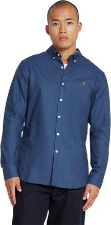 Farah Button-Down-Hemd f&uuml;r Herren, Oxford-Stil, Lang&auml;rmlig (Tiefblau)