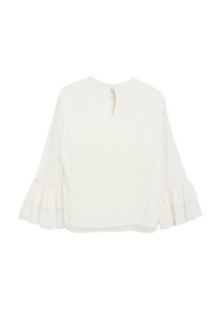 Comma Langarmbluse Bluse Strukturierte Chiffon-Bluse mit Volant-&Auml;rmeln