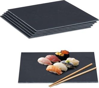 Relaxdays Schieferplatte 6er Set, 40 x 30 cm, Servieren von Käse & Desserts, Servierplatte zum Beschriften, anthrazit