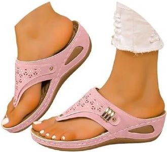 Generic Sandales orthop&eacute;diques pour femme, tongs compens&eacute;es avec soutien de la vo&ucirc;te plantaire pour femme, sandales &agrave; enfiler, coupe large, chaussures de plag