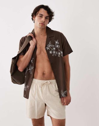 South Beach Chemise de plage brod&eacute;e - Marron fonc&eacute;-Brown