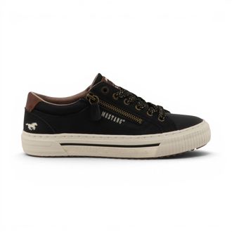 Mustang Jeans Mustang Damen Schwarze Kunstleder-Sneaker Sneaker Freizeitschuhe - M0112011